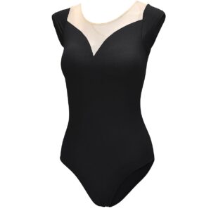 Dance Elite Sashay Dance Leotard – Off Shoulder Illusion Neckline Black Leotard for Women (Adult L, Black)