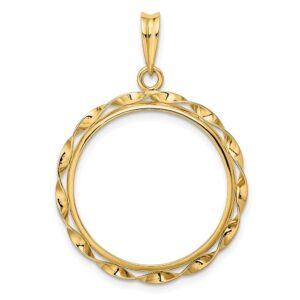 roy rose jewelry gold coin pendant mounting - 22mm coin size - hand twisted ribbon design frame - 14k yellow gold - prong set with bail