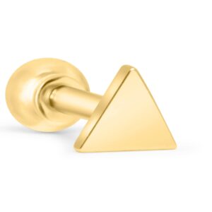 ONDAISY 14K Solid Yellow Gold 6mm Jewelry Triangle Pyramid Ear Studs Post Barbell Earring Piercing For Women Sensitive Ears