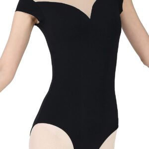 Dance Elite Sashay Dance Leotard – Off Shoulder Illusion Neckline Black Leotard for Women (Adult L, Black)