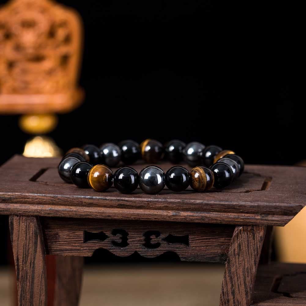 Tiger Eye Black Obsidian Crystal Bracelet for Energy Protection - Crown Chakra Reiki Healing - Bring Prosperity and Luck - Meditation Natural Stone Bracelet for Men and Women