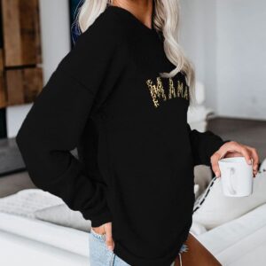 Tomteamell Women's Mama Crewneck Sweatshirts Long Sleeve Cheetah Print Leopard Mom Shirts XL Black