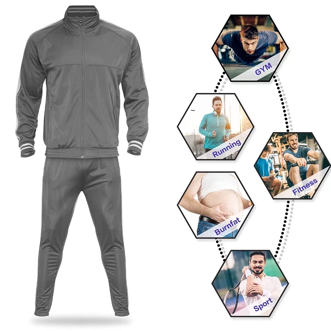 R RAMBLER 1985 Zusmen Mens Athletic 2 Piece Tracksuit Sets Casual Jogging Suits Full Zip Sports Set Stand-up collar Sweatsuit fo Men Gray 5XL