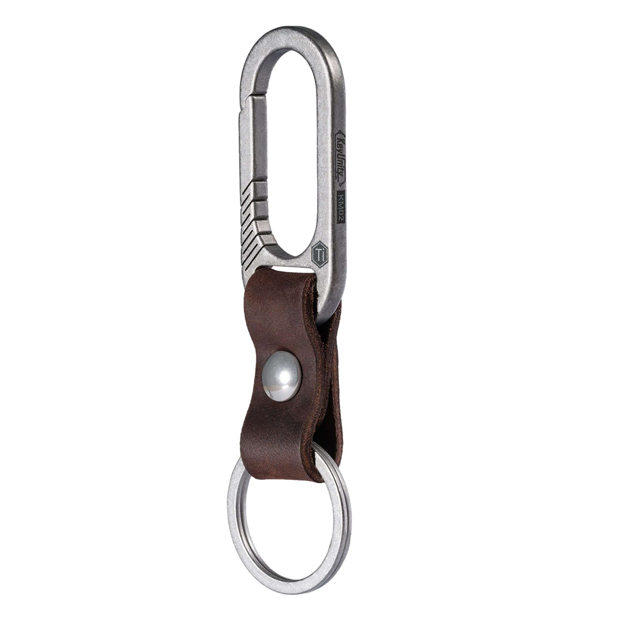 KeyUnity KM02SW Titanium Belt Clip Carabiner Leather Keychain Holder with Removable Stainless Steel Key Ring (Sandblasted)