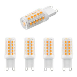 g9 led bulb warm white non-dimmable, 400lumens 4w g9 light bulbs 40w halogen g9 bulb equivalent,120v t4 pin base jc type for chandelier, 5 pack