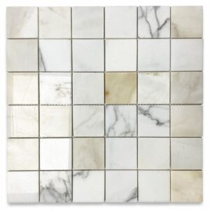 tenedos calacatta gold marble 2x2 square floor and wall tile honed for kitchen backsplash| bathroom| fireplace surround