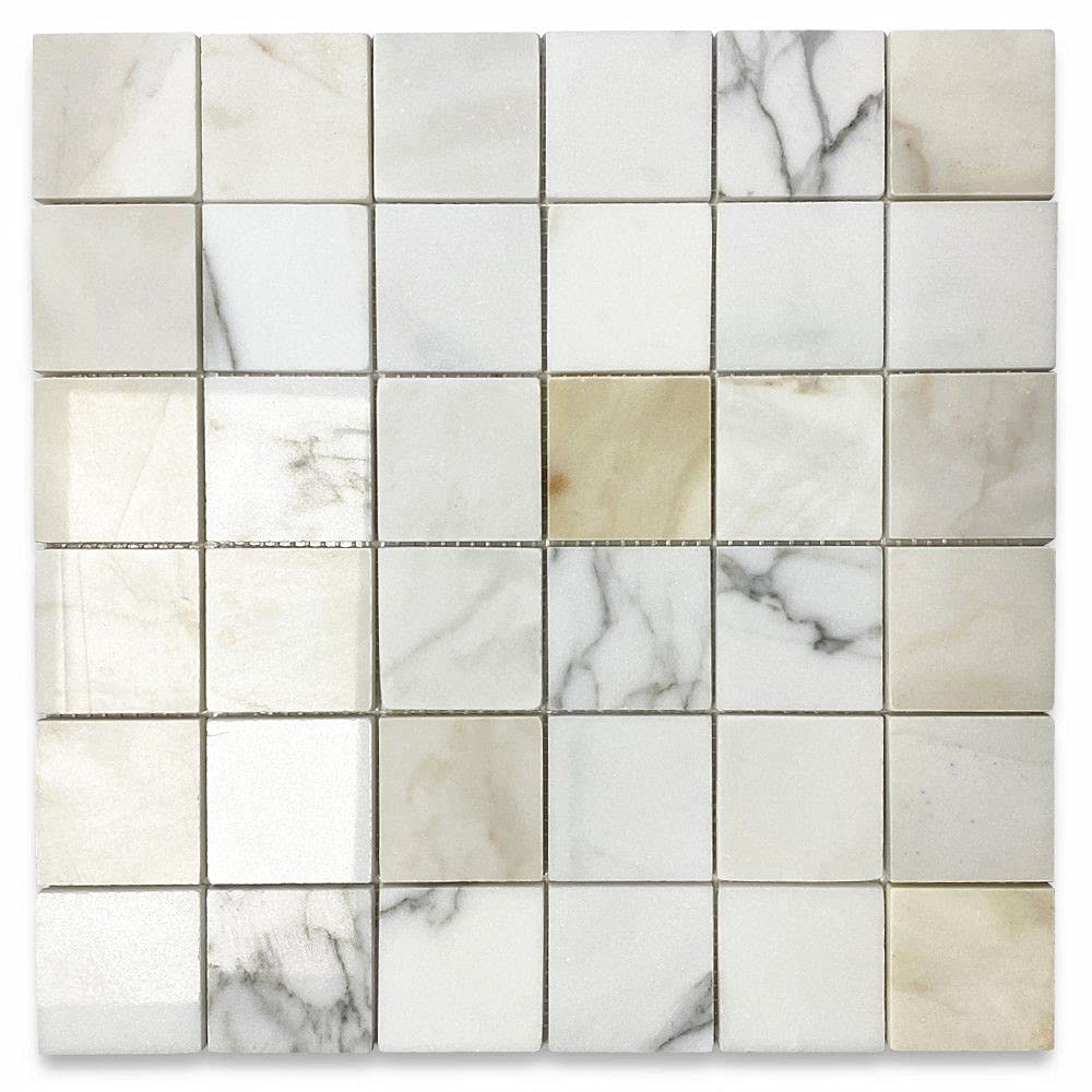 Tenedos Calacatta Gold Marble 2x2 Square Floor and Wall Tile Honed for Kitchen Backsplash| Bathroom| Fireplace Surround