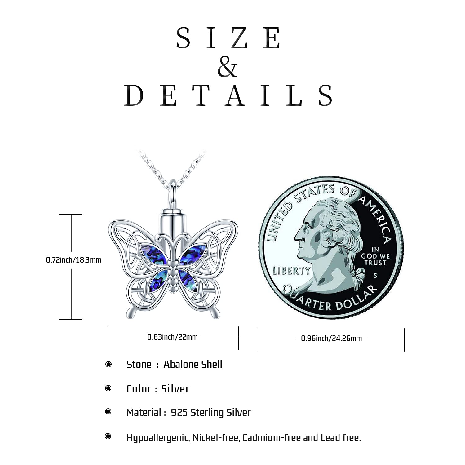 CHENGHONG Butterfly Urn Necklace for Ashes 925 Sterling Silver Cremation Jewelry for Ashes for Human Keepsake Memorial Jewelry for Ashes Opal Butterfly Pendant Jewelry Christmas Gifts for Women