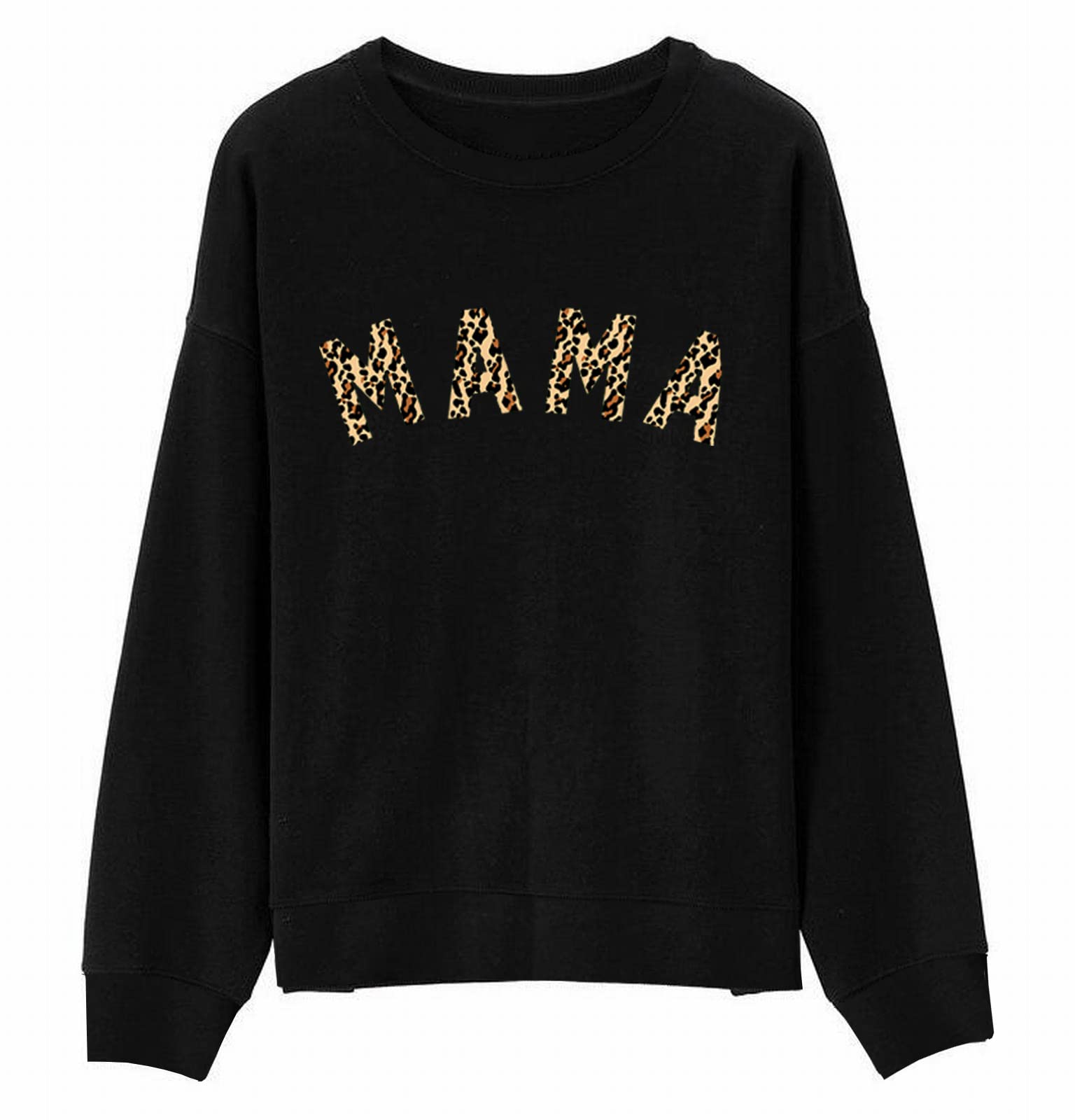 Tomteamell Women's Mama Crewneck Sweatshirts Long Sleeve Cheetah Print Leopard Mom Shirts XL Black