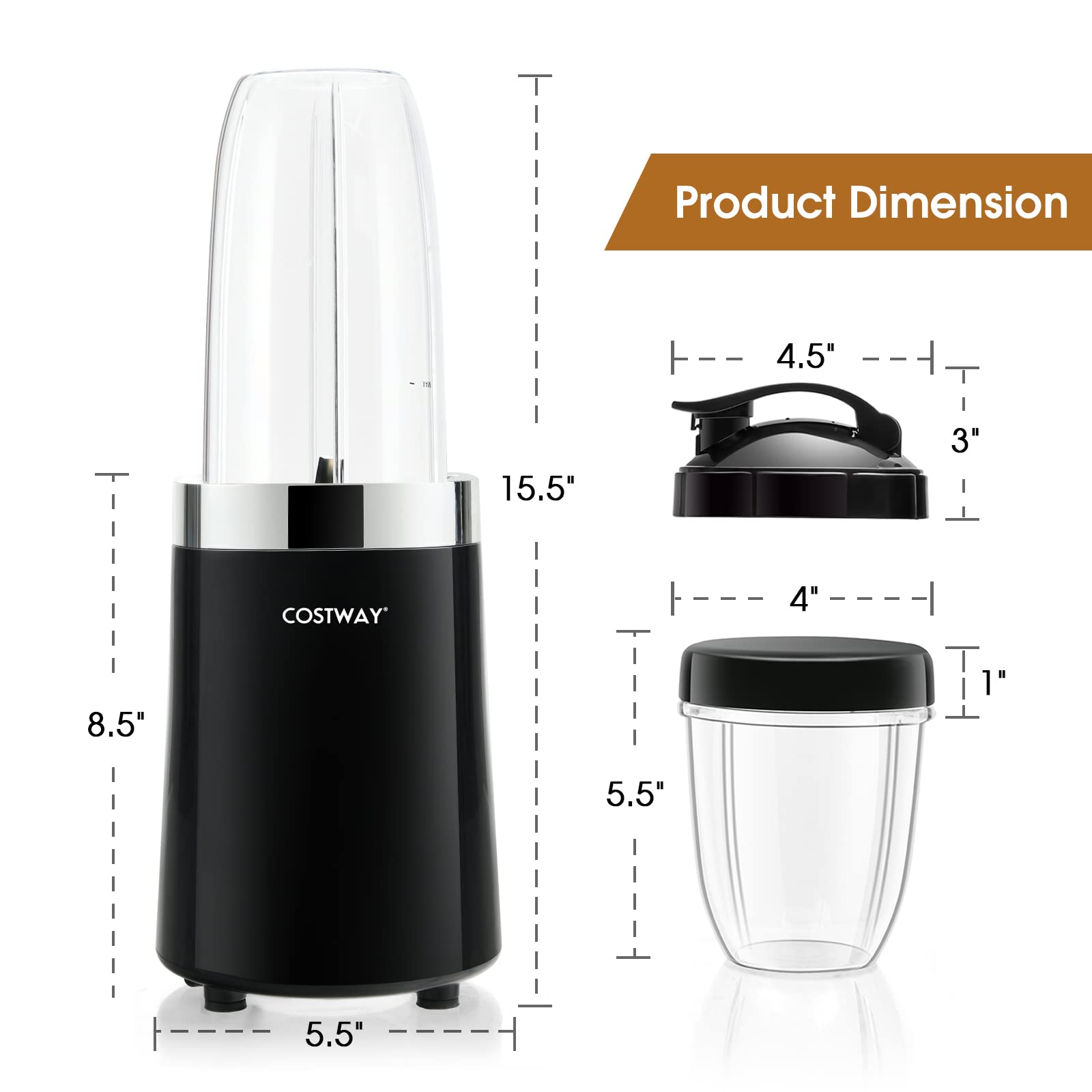 COSTWAY Nutri Blender, 1000 Watt Base for Juices, Shakes & Smoothies Personal Blender, Black