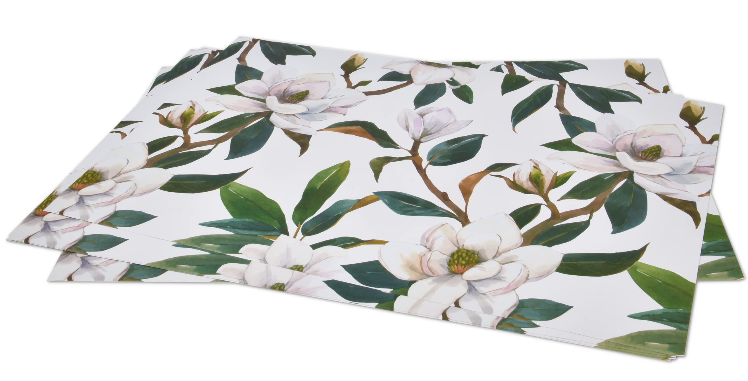 Disposable Floral Magnolia Blossom Paper Place Mats 50 Pack 11”x 17” Rectangle Spring White Flowers Coated Placemat Summer Flower Dinner Table Setting