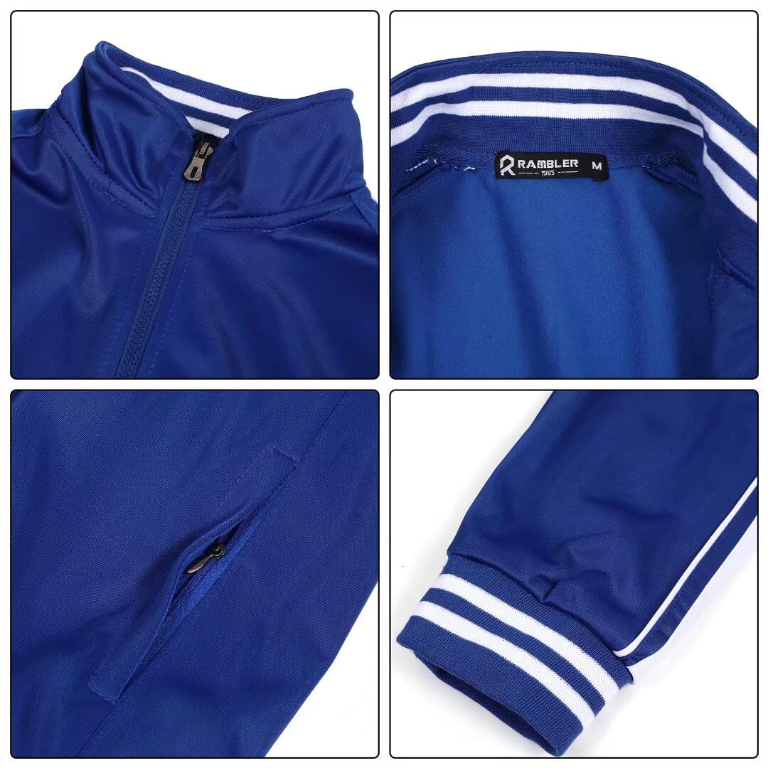 R RAMBLER 1985 Zusmen Mens Athletic 2 Piece Tracksuit Sets Casual Jogging Suits Full Zip Sports Set Stand-up collar Sweatsuit fo Men Royalblue 5XL