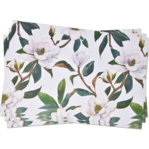 Disposable Floral Magnolia Blossom Paper Place Mats 50 Pack 11”x 17” Rectangle Spring White Flowers Coated Placemat Summer Flower Dinner Table Setting