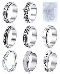 mucal fidget rings for anxiety 8pcs stainless steel spinner ring anti anxiety ring spinning moon star cool stress relieveing rings for women men