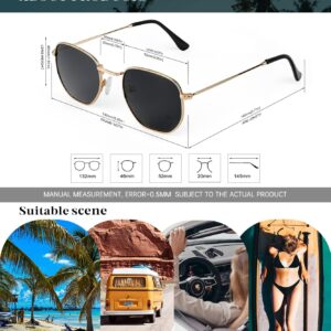 KALIYADI Sunglasses for Women and Men Polarized Hexagon Womens- Sunglasses Trendy Metal Frame UV Protection (Gold Frame Grey Lens)