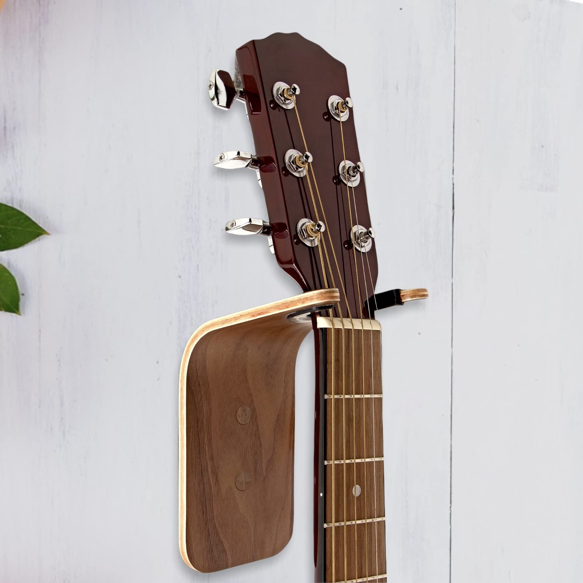 Guitar Wall Hanger Handmade Unique Design Bent Wood Guitar Hanger Wall Mount Guitar Holder Acoustic Guitar Accessories Ukulele Wall Mount Stand Wall Guitar Mount Guitar Hook (Walnut, 1 pack)