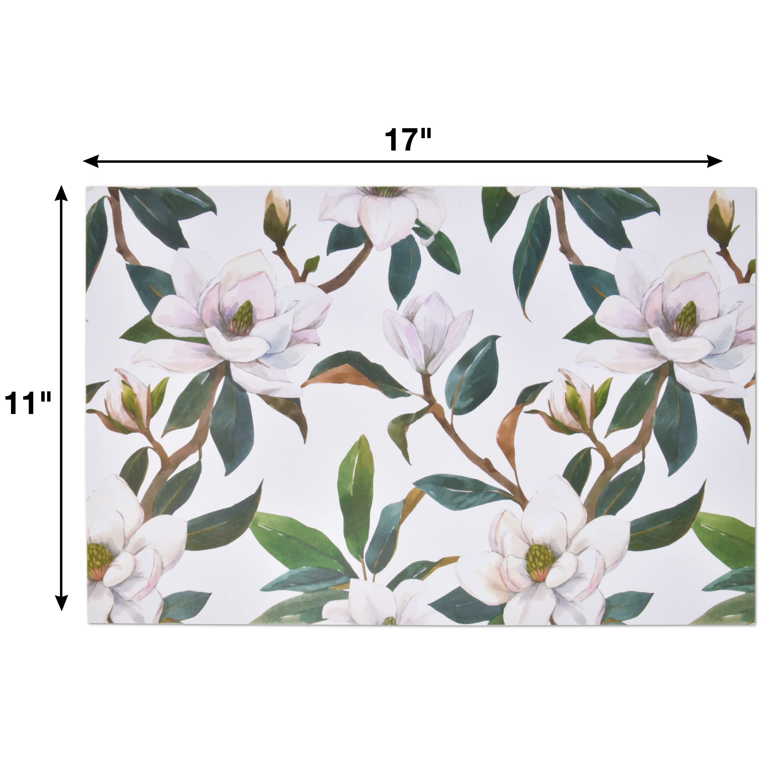 Disposable Floral Magnolia Blossom Paper Place Mats 50 Pack 11”x 17” Rectangle Spring White Flowers Coated Placemat Summer Flower Dinner Table Setting