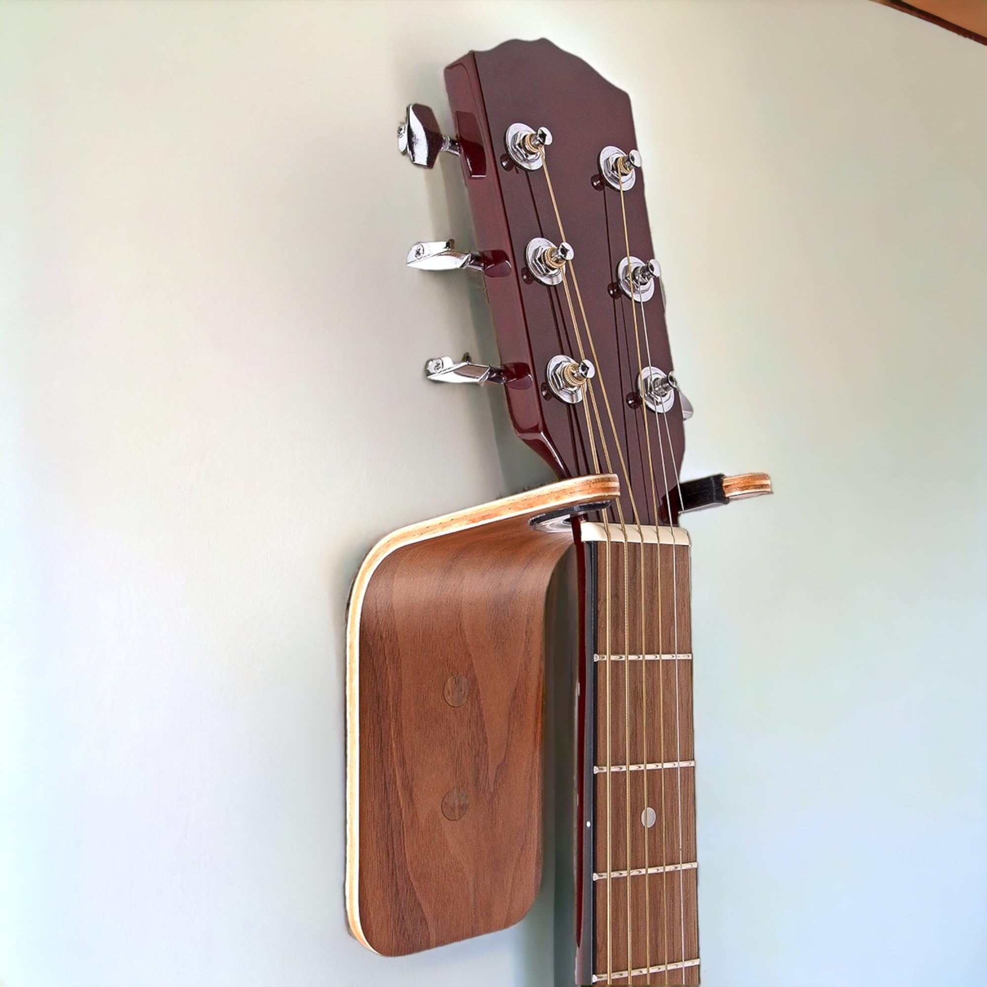 Guitar Wall Hanger Handmade Unique Design Bent Wood Guitar Hanger Wall Mount Guitar Holder Acoustic Guitar Accessories Ukulele Wall Mount Stand Wall Guitar Mount Guitar Hook (Walnut, 1 pack)