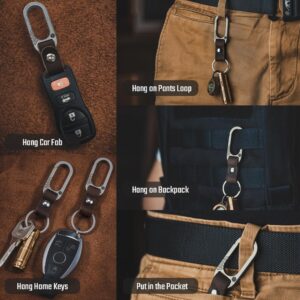 KeyUnity KM02SW Titanium Belt Clip Carabiner Leather Keychain Holder with Removable Stainless Steel Key Ring (Sandblasted)