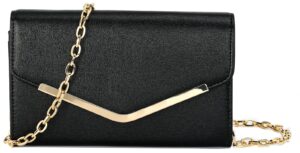 autumnwell clutch purse evening bag for women，black envelope handbag with detachable chain for wedding and party