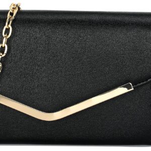 Autumnwell Clutch Purse Evening Bag for Women，Black Envelope Handbag With Detachable Chain for Wedding and Party