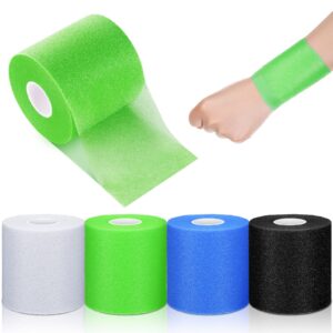 4 pieces foam underwrap athletic foam tape sports pre wrap athletic tape sports tape for ankles wrists hands knees and hair, 2.75 x 30 yards (black, blue, white, green)