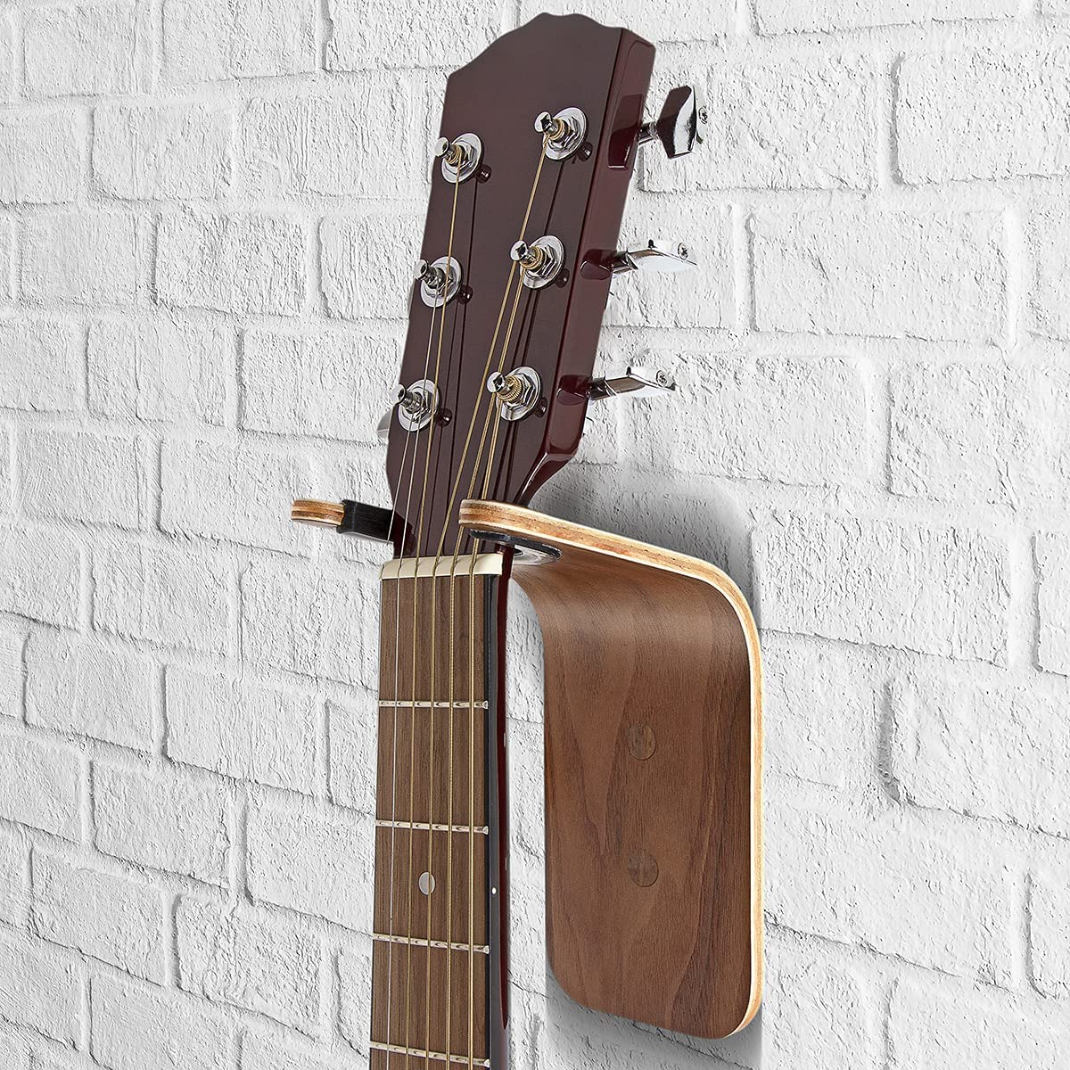 Guitar Wall Hanger Handmade Unique Design Bent Wood Guitar Hanger Wall Mount Guitar Holder Acoustic Guitar Accessories Ukulele Wall Mount Stand Wall Guitar Mount Guitar Hook (Walnut, 1 pack)