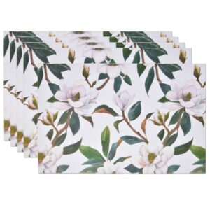 disposable floral magnolia blossom paper place mats 50 pack 11”x 17” rectangle spring white flowers coated placemat summer flower dinner table setting