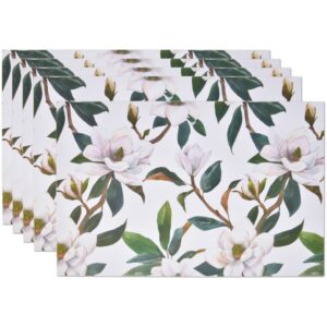 Disposable Floral Magnolia Blossom Paper Place Mats 50 Pack 11”x 17” Rectangle Spring White Flowers Coated Placemat Summer Flower Dinner Table Setting