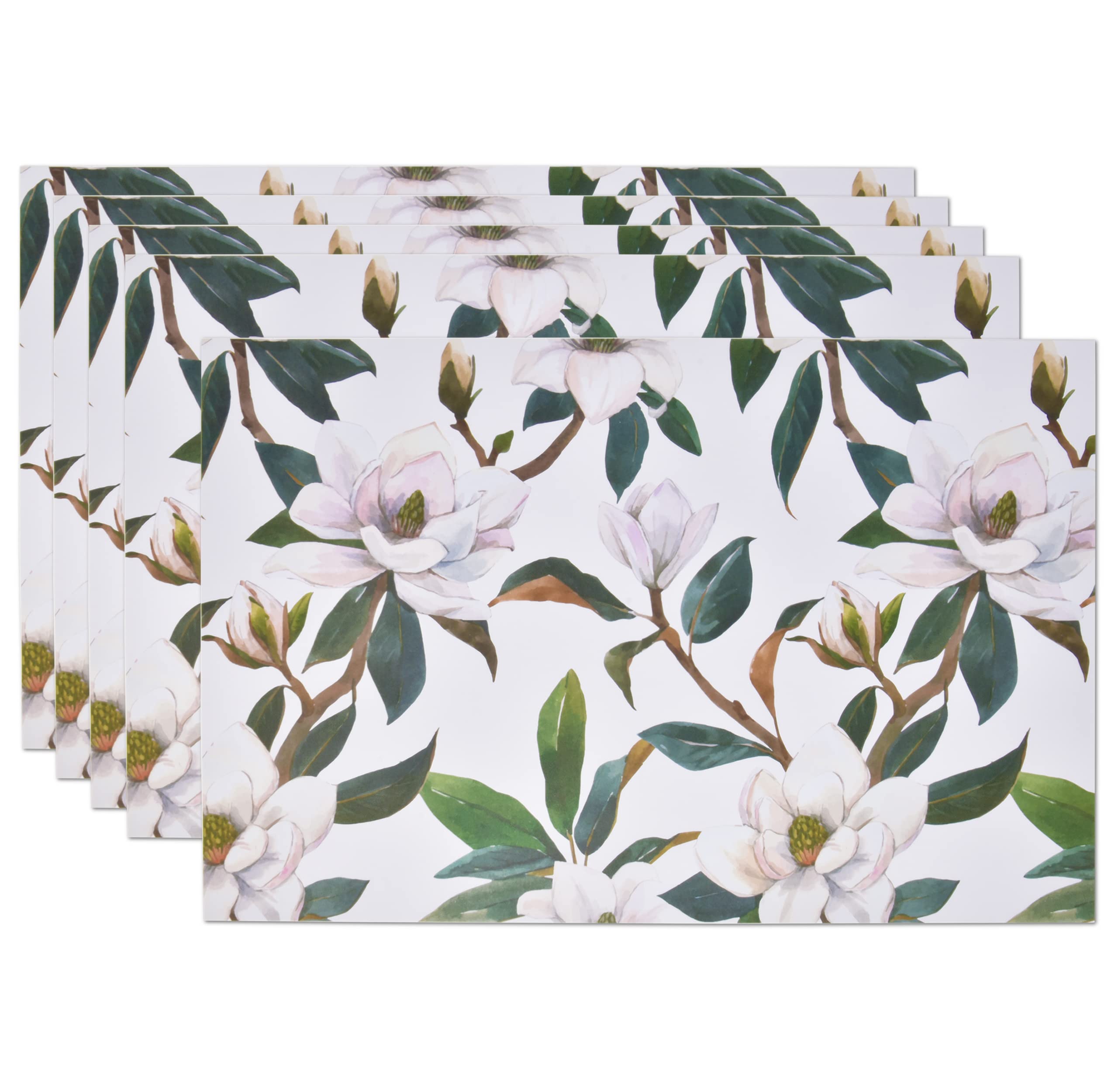 Disposable Floral Magnolia Blossom Paper Place Mats 50 Pack 11”x 17” Rectangle Spring White Flowers Coated Placemat Summer Flower Dinner Table Setting