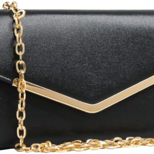 Autumnwell Clutch Purse Evening Bag for Women，Black Envelope Handbag With Detachable Chain for Wedding and Party