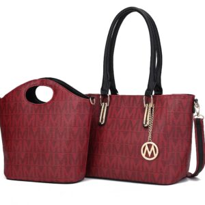 MKF Tote Shoulder Bag, Satchel Handbag for Women Set PU Leather Top Handle Purse, Gold-Tone Hardware Burgundy