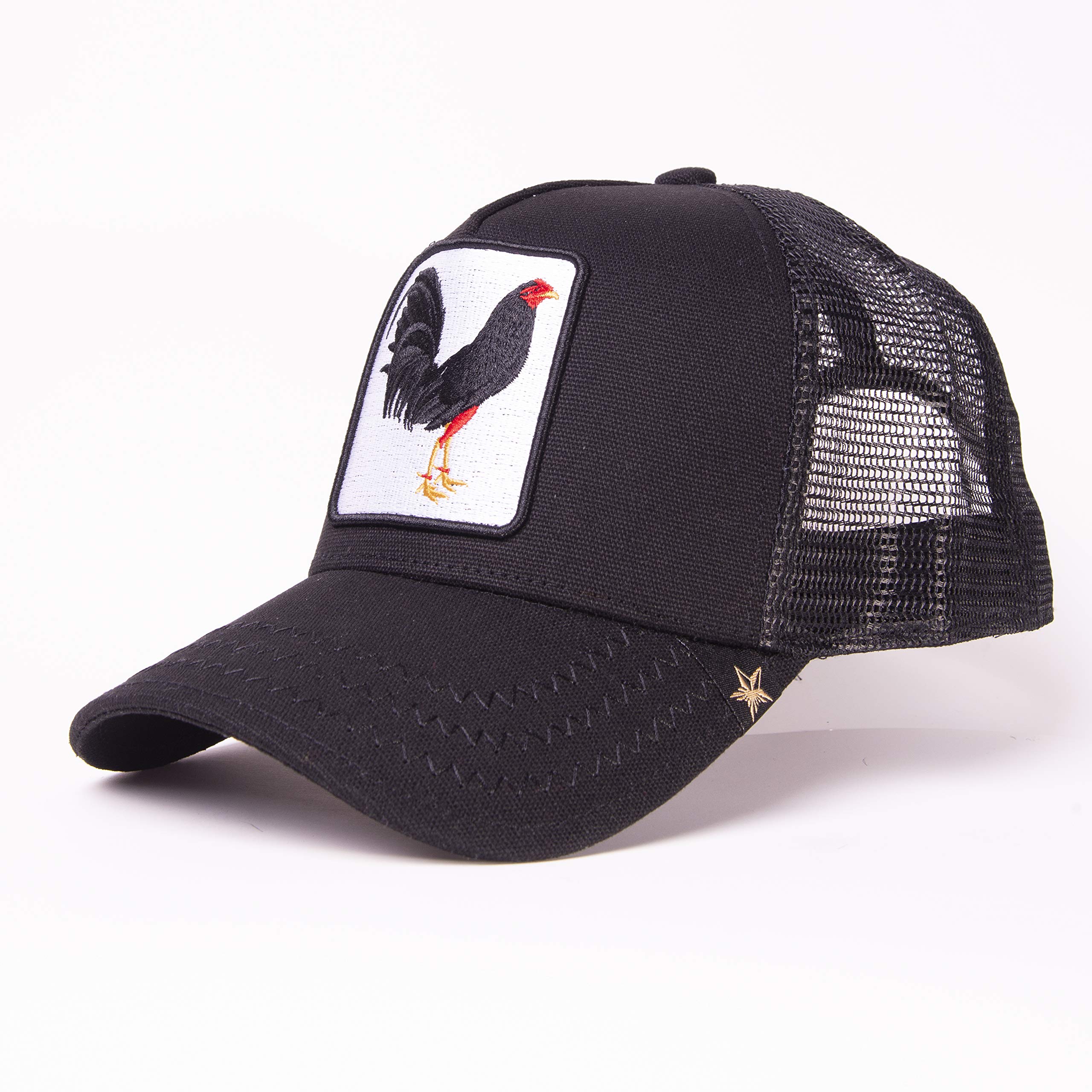 GOLD STAR HAT - Rooster Black Trucker hat Cap Unisex mesh in The Back (Black)