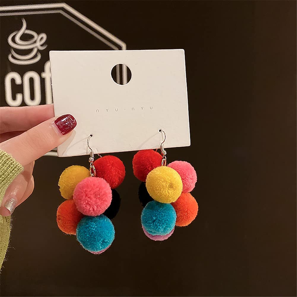 DIYANMMY Boho Unique Elegant Colorful Fur Ball Dangle Drop Earrings Trendy Personalized Exaggeration Hypoallergenic Jewelry Gift (5 Pair Punk Stud Earrings)