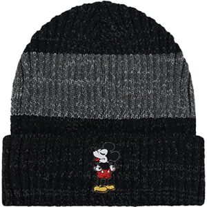 disney mickey mouse cuffed beanie hat, knitted stocking cap, black/grey