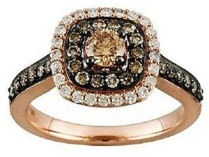 2 ct chocolate & white diamond halo engagement wedding ring 14k rose gold over sterling silver