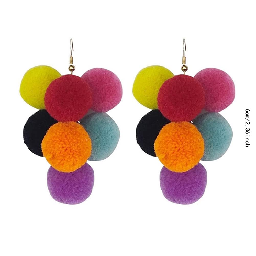 DIYANMMY Boho Unique Elegant Colorful Fur Ball Dangle Drop Earrings Trendy Personalized Exaggeration Hypoallergenic Jewelry Gift (5 Pair Punk Stud Earrings)