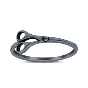 blue apple co. black tone, sterling silver size-7 scissors band oxidized ring solid round 925 sterling silver