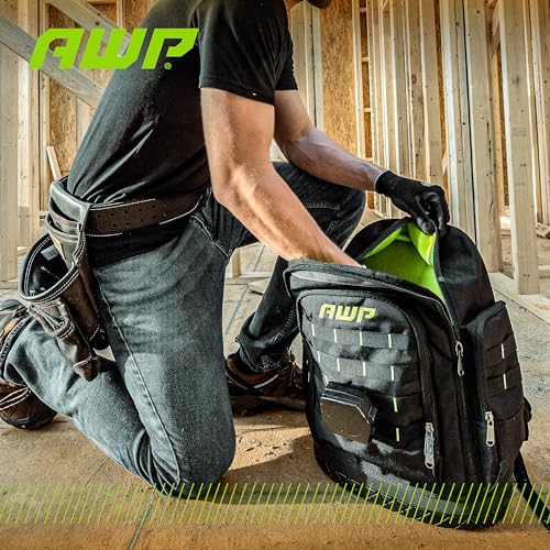 AWP Extreme Tool Backpack, Heavy-Duty Tool Bag with Padded Shoulder, Back, and Waist Straps, Water-Resistant Construction Black