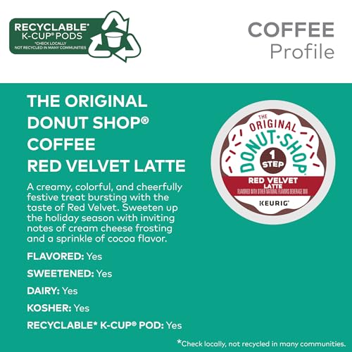 The Original Donut Shop One-Step Red Velvet Latte, Keurig Single Serve K-Cup Pods, 20 Count