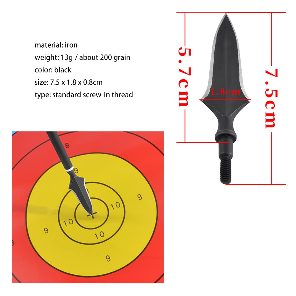 ZSHJGJR Hunting Broadheads Traditional Hunting Arrow Heads 200 Grain Solid Metal Screw-in Arrow Tips for Archery Target Hunting Shooting 6/12Pack (12pcs + 1 x broadheads box)