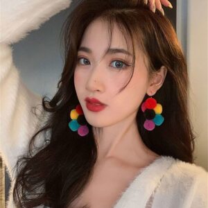 DIYANMMY Boho Unique Elegant Colorful Fur Ball Dangle Drop Earrings Trendy Personalized Exaggeration Hypoallergenic Jewelry Gift (5 Pair Punk Stud Earrings)