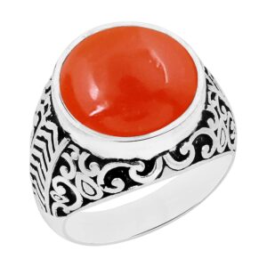 8,55 cts solitaire natural carnelian ring 925 silver overlay size 8 for women, orange stone july birthstone ring jewelry gifts for her