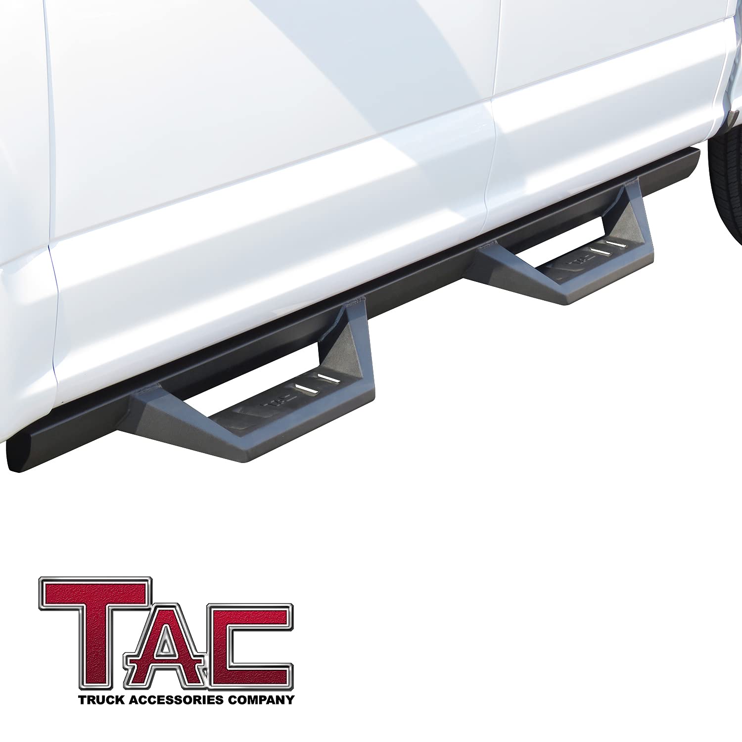 TAC Sidewinder Running Boards Fit 2015-2024 Ford F150 Supercrew Cab| 2022-2024 F150 Lightning EV Supercrew Cab|2017-2024 F250/F350/F450/F550 Super Duty Crew Cab Truck 4” Drop Fine Texture Black 2Pcs