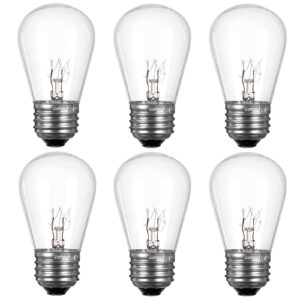 s14 replacement light bulbs for string lights, 11 watt e26 medium standard base, s14 clear glass bulbs, edison bulb string lights bulbs for outdoor patio garden vintage string lights(6 pack)