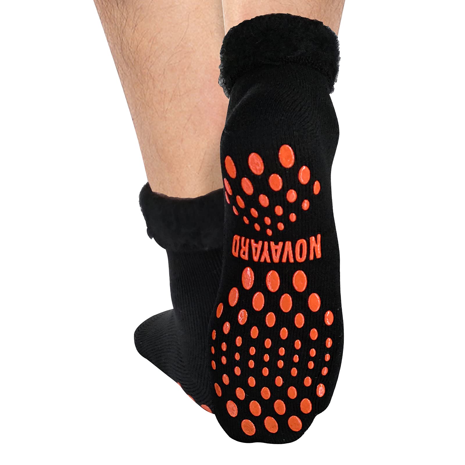 NOVAYARD 3 Pairs Non Slip Thermal Socks Hospital Slipper Crew Grip Cozy Wool socks Men Women(Black，Large)