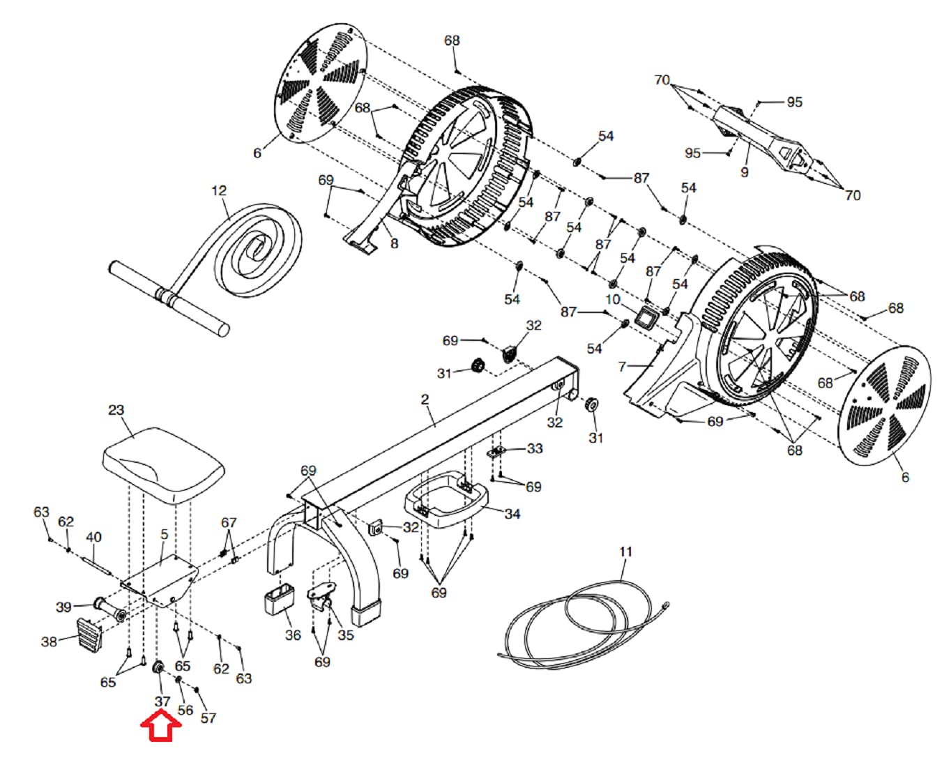 H F Exchange Small Carriage Roller MFR-608Z 363915 Works W Rower