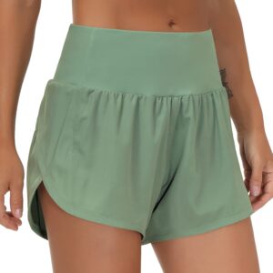 THE GYM PEOPLE Womens High Waisted Running Shorts Quick Dry Athletic Workout Shorts with Mesh Liner Zipper Pockets (Jasmine Green, X-Large)