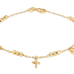 Barzel 18K Gold Plated Cross Anklet For Women, 10 Inches (Made In Brazil)