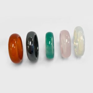 Gem Avenue Green and Pink Agate Hematite Carnalian Opalite Unisex Band Assorted Ring Size 6.5 Set of 5